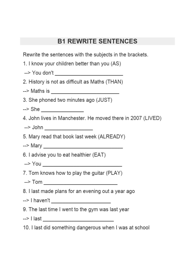 b1 Rewrite Sentences | PDF