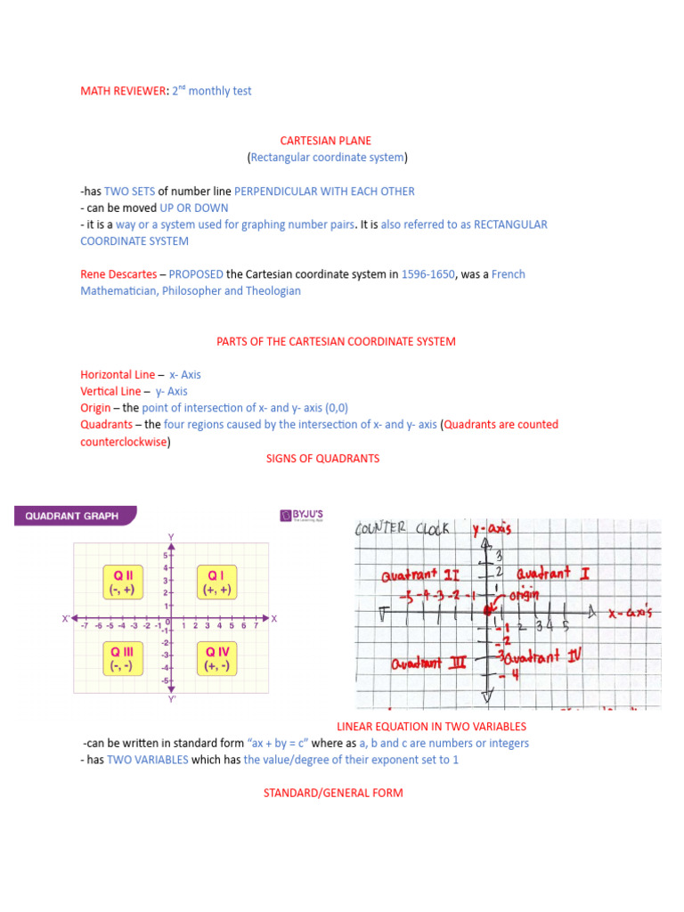 Cartesian Coordinate System Overview | PDF | Cartesian Coordinate ...