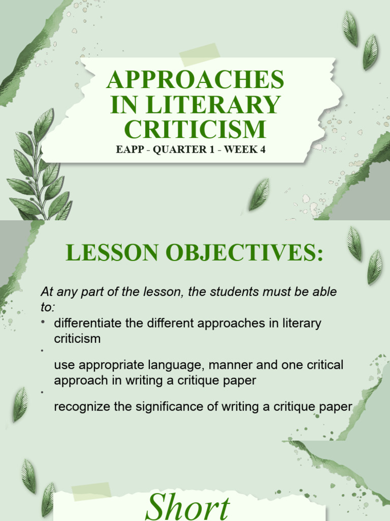 EAPP Literary Criticism Approaches | PDF | Jargon | Literary Criticism