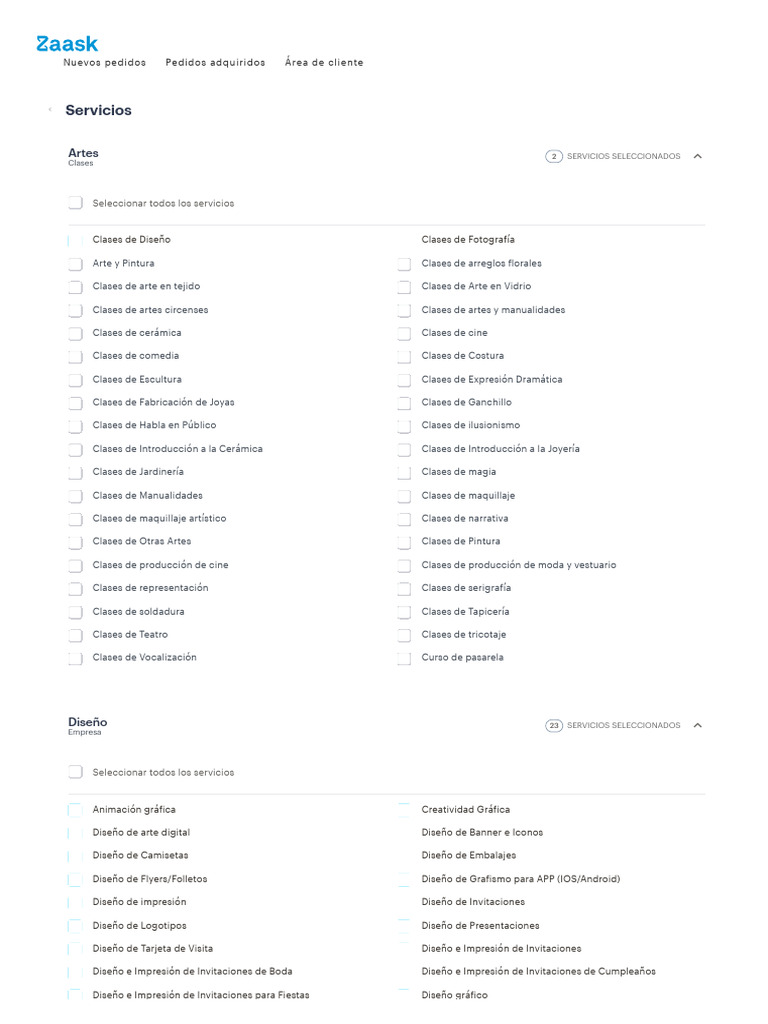 Zaask - LISTADO DE RUBROS DE SERVICIOS | PDF | Marketing | Contabilidad