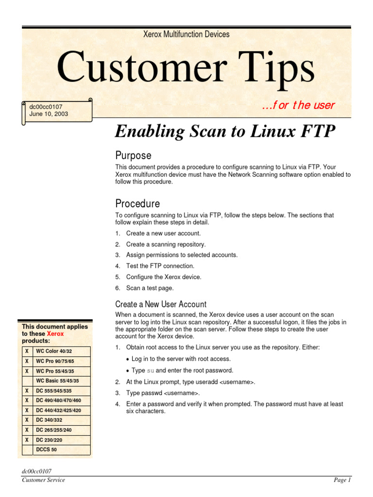 Enabling Scan To Linux FTP - Xerox | PDF