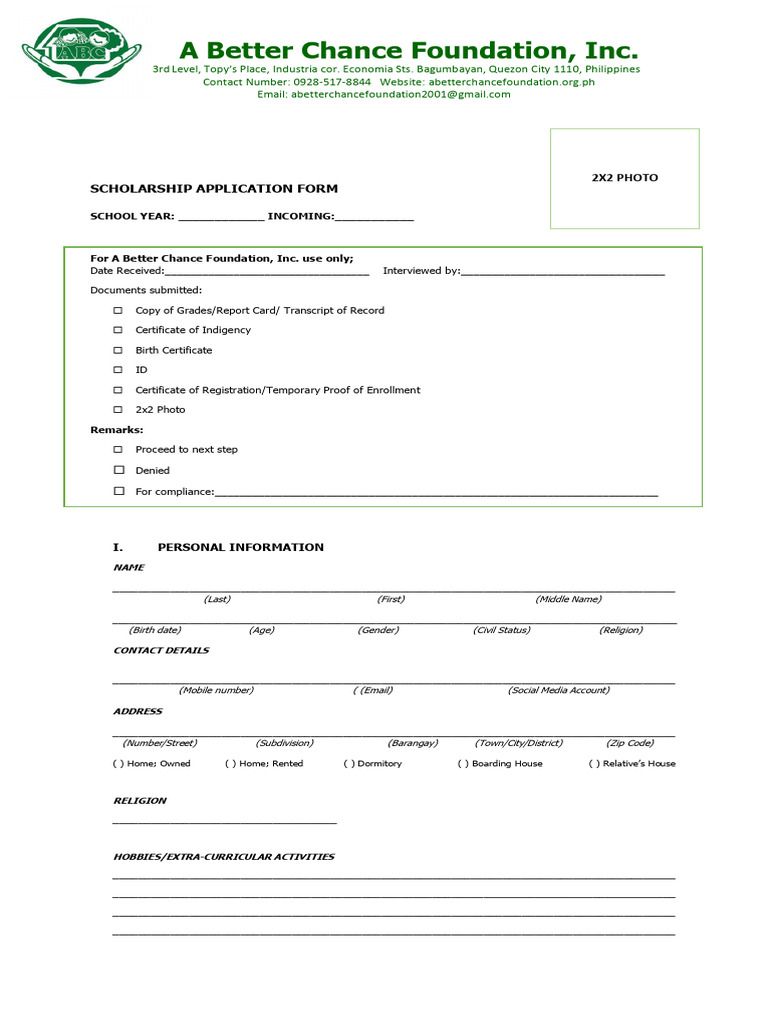 Abc Foundation-Scholarship Application Form | PDF