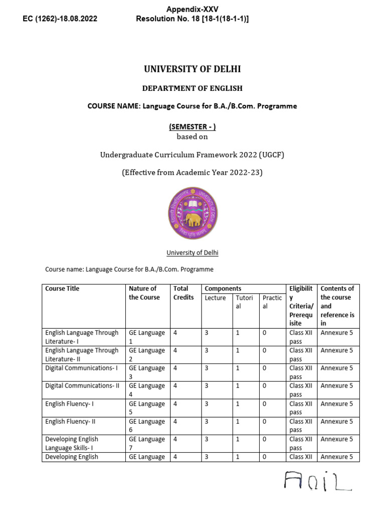 Delhi University English Language Courses | PDF | Foreign Language Studies