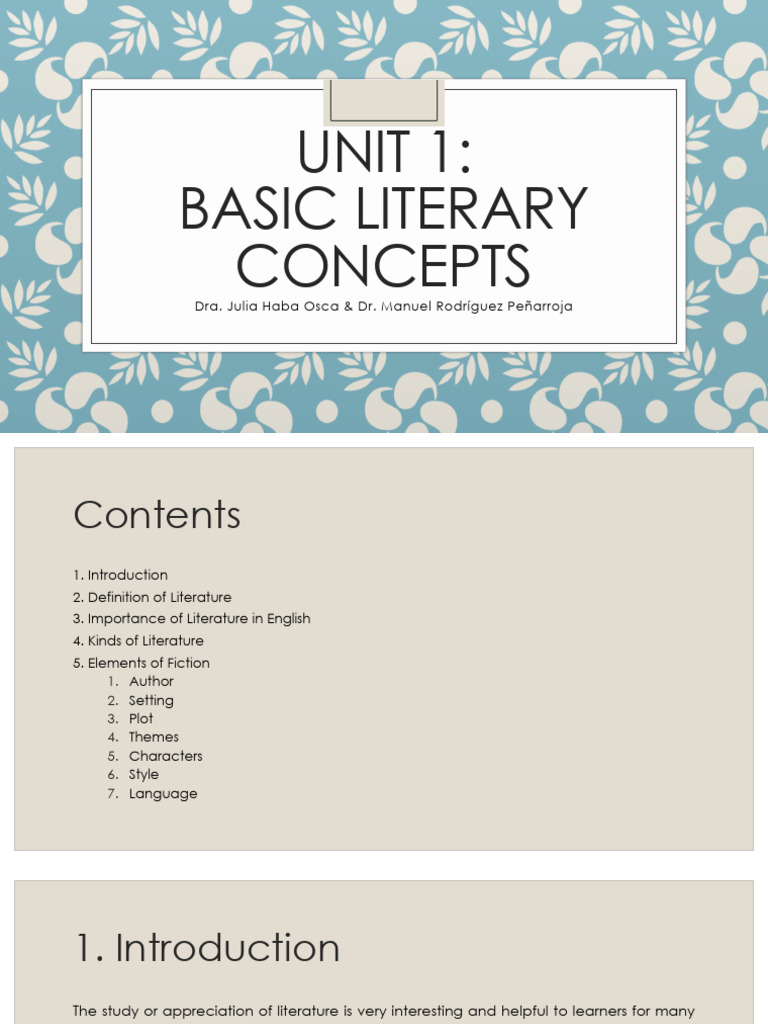 Unit 1. Basic Literary Concepts | PDF