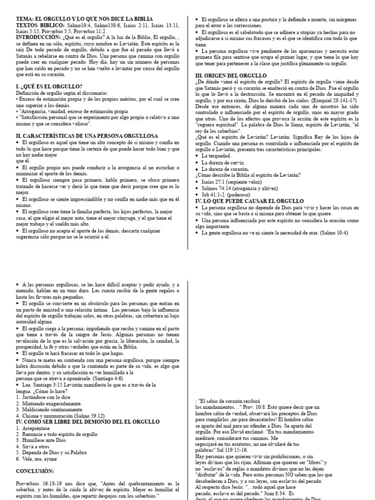 Arrogancia Altivez y Orgullo | PDF | Orgullo | Pecado