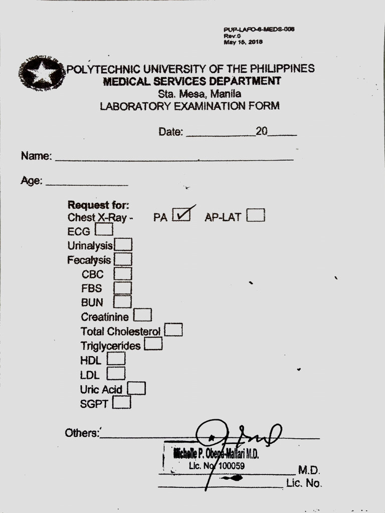 (REQUEST FORM) Chest X-Ray | PDF