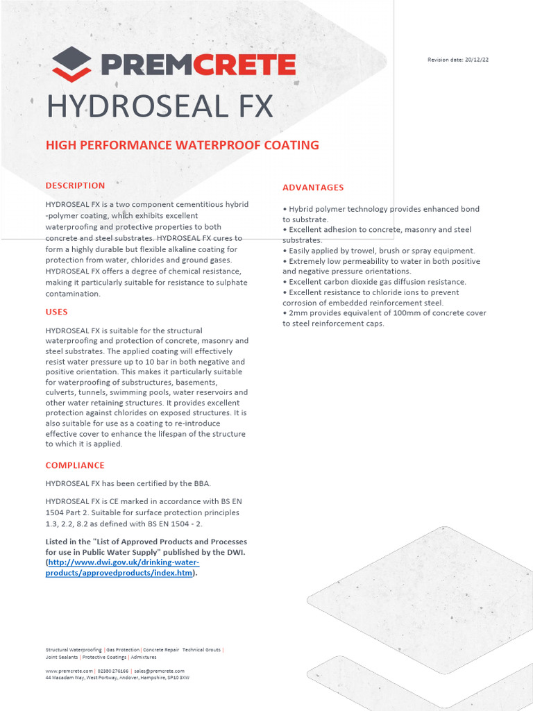 Premcrete Hydroseal FX - TDS | PDF