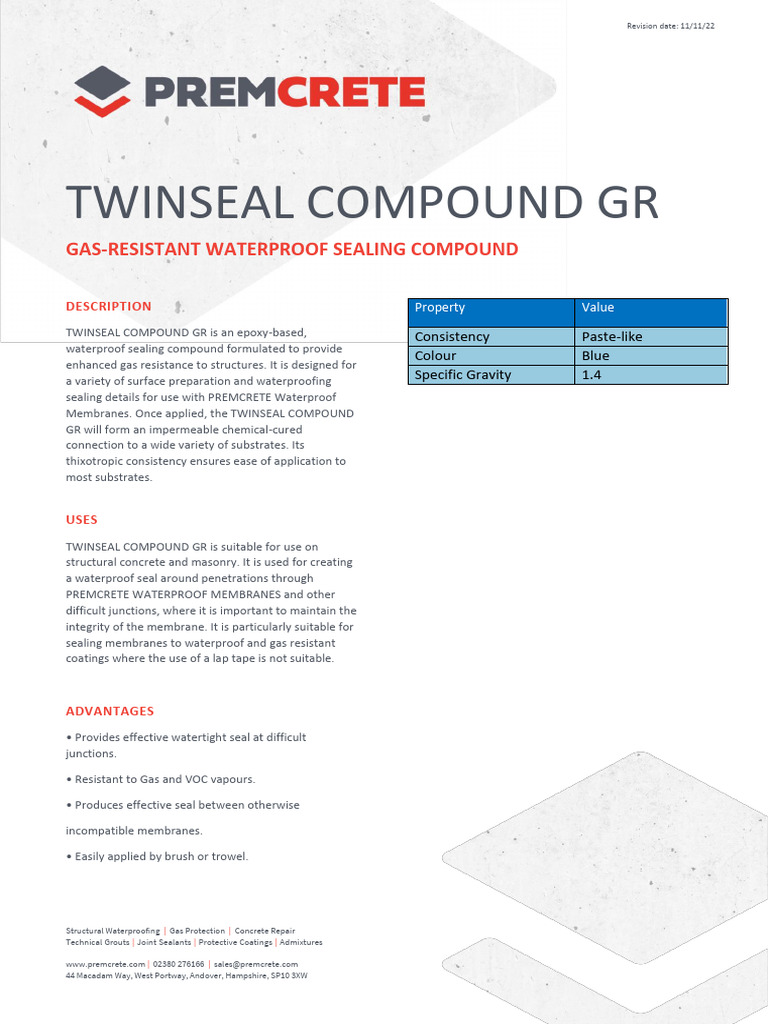 Premcrete Twinseal Compound GR - TDS 1 | PDF