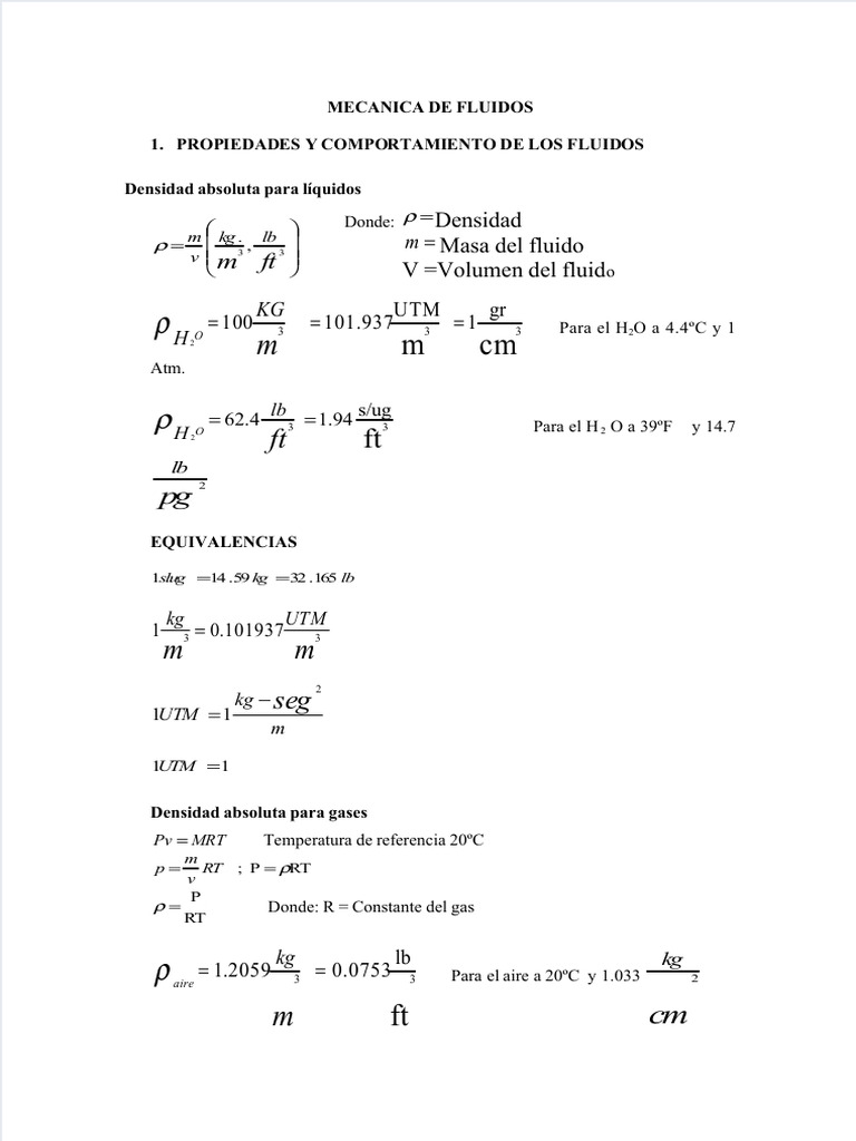 Dokumen - Tips Formulario Mecanica de Fluidos | PDF