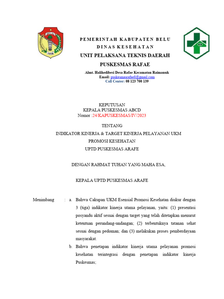 2 6 1 A SK Indikator Target Kinerja Pelayanan UKM Promkes SS | PDF