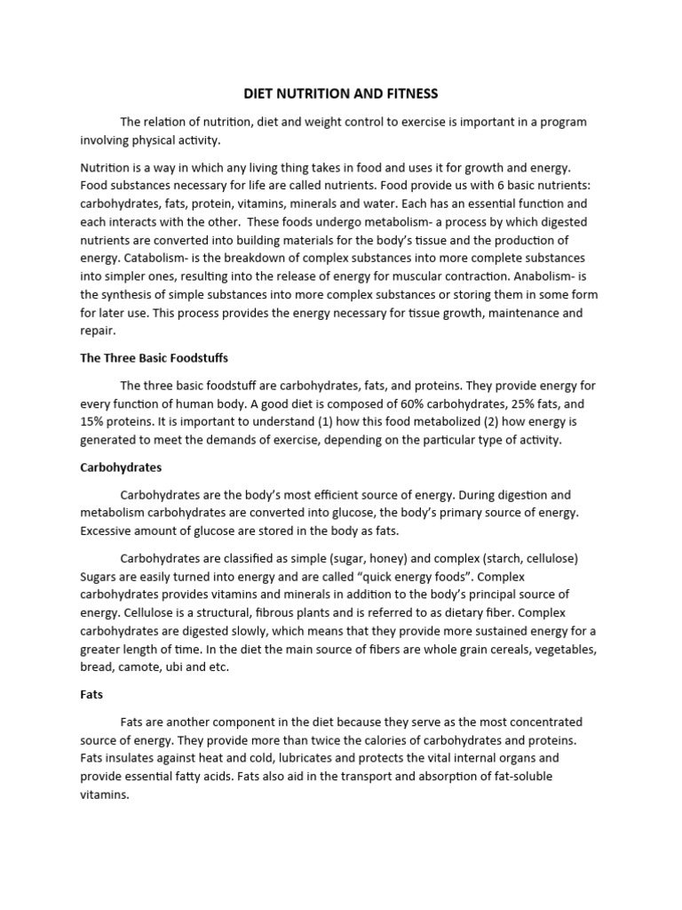 Diet Nutrition and Fitness | PDF | Food Energy | Carbohydrates