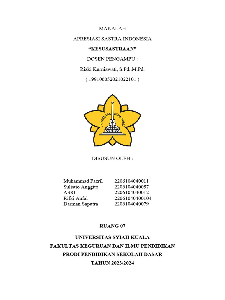 MAKALAH Kesusastraan K01 R07...... | PDF | Ilmu Sosial