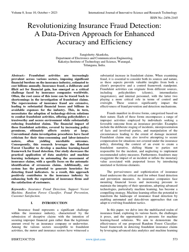 Revolutionizing Insurance Fraud Detection A Data Driven Approach For Enhanced Accuracy And