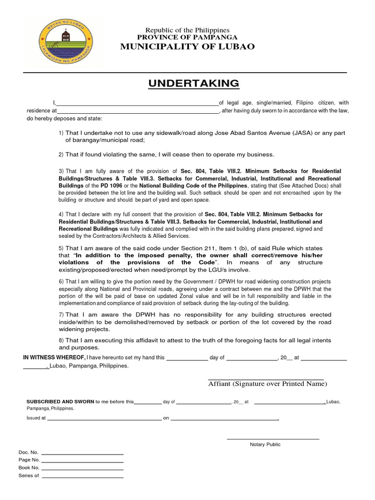 Affidavit of Undertaking | Download Free PDF | Affidavit | Justice
