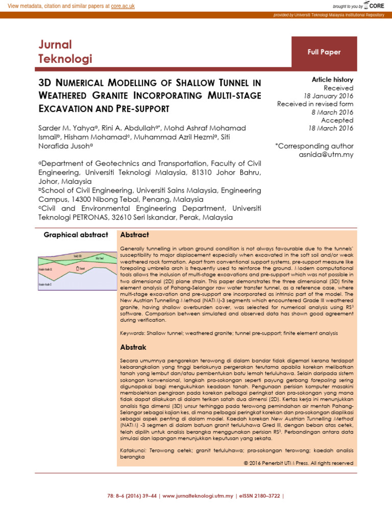 3D Numerical Modelling of Shallow Tunnel | PDF | Tunnel | Computer Simulation