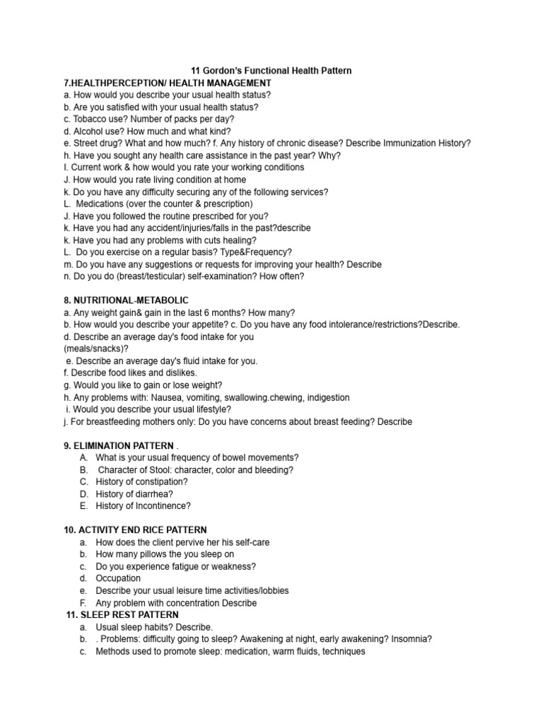 11 Gordon's Functional Health Pattern | PDF | Breastfeeding | Sleep