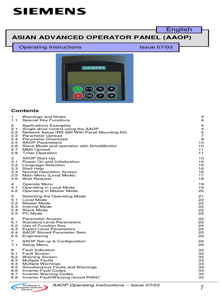 Asian Advanced Operator Panel (Aaop) : Operating Instructions Issue 07/ ...