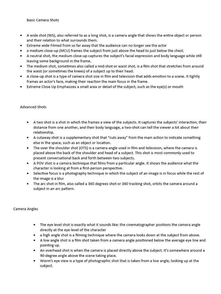 Basic Camera Shots | PDF