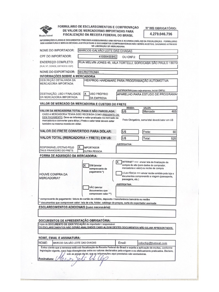 Formulario de Esclarecimentos e Comprovação | PDF