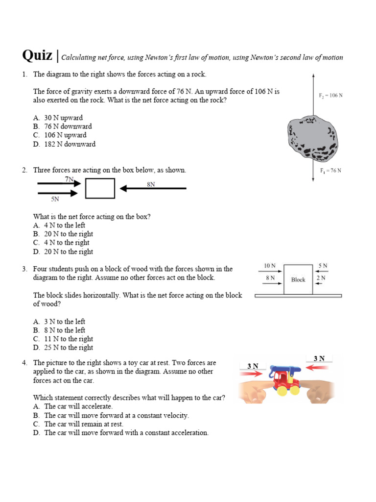 Quiz on Newton's Laws of Motion | PDF | Force | Drag (Physics)