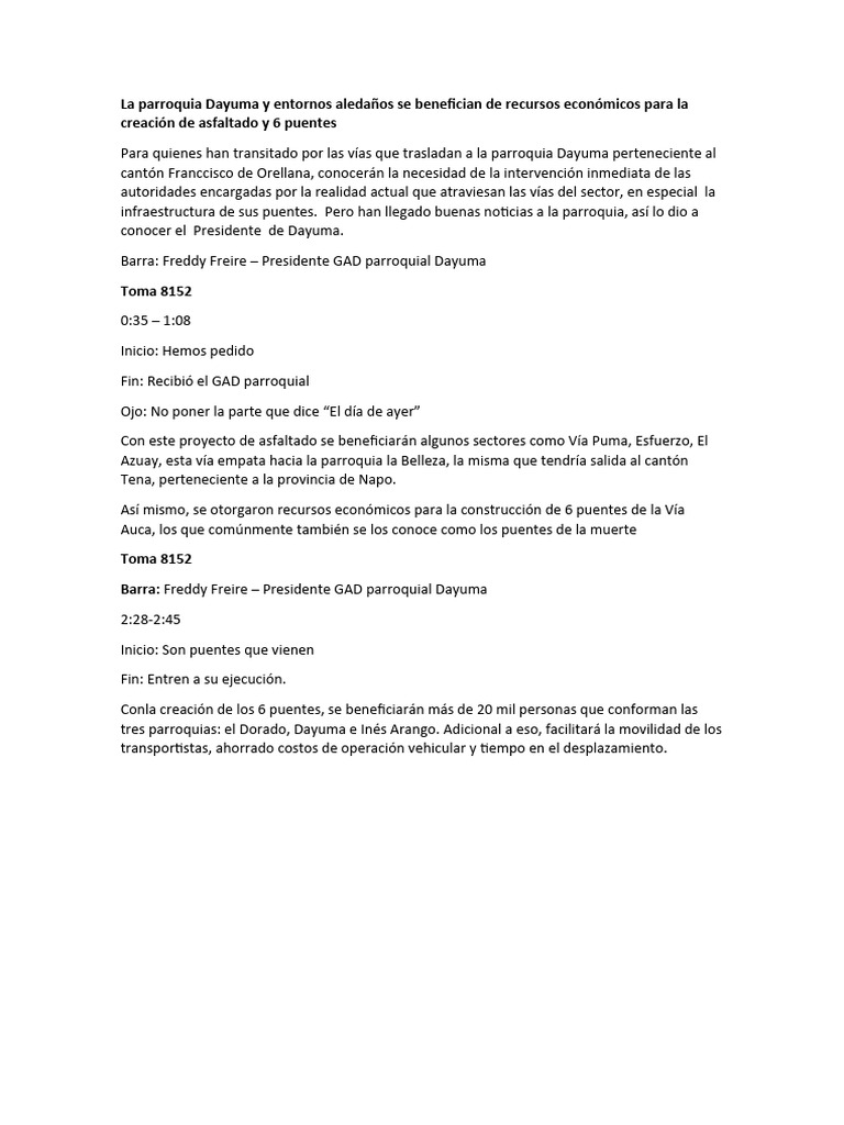 Asfaltado y Puentes Mejoran Vías en Dayuma | PDF | Viajes y turismo ...