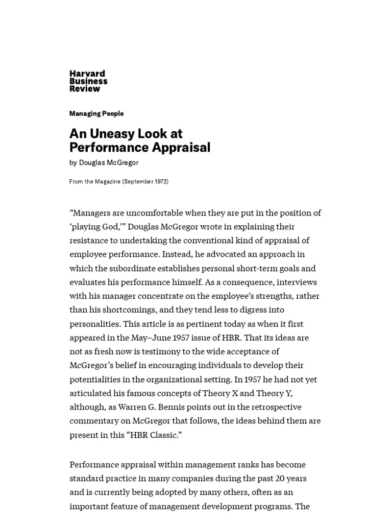 An Uneasy Look at Performance Appraisal | PDF