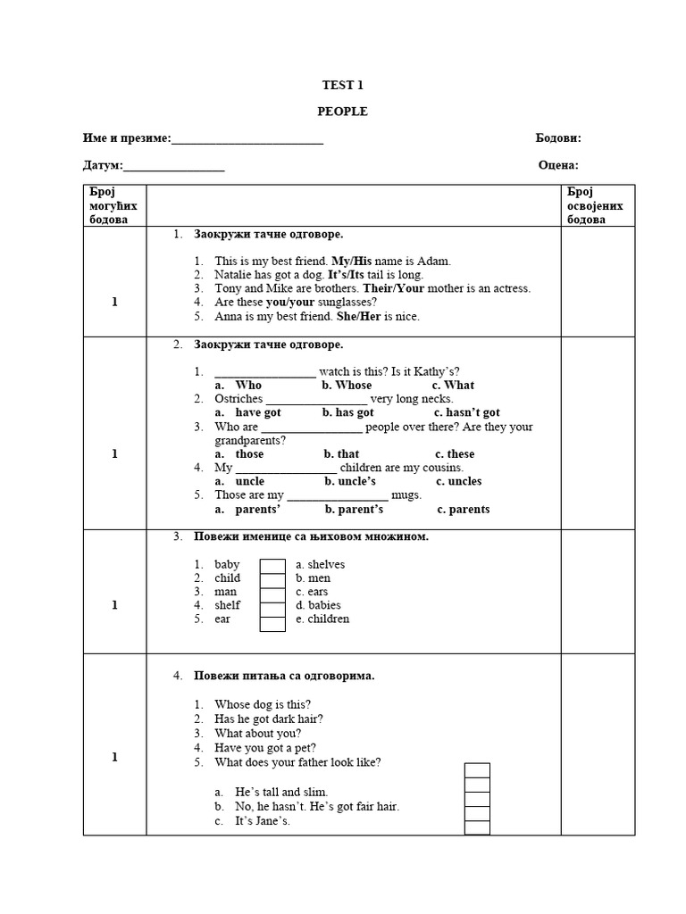 Kontrolni 5. Razred | PDF