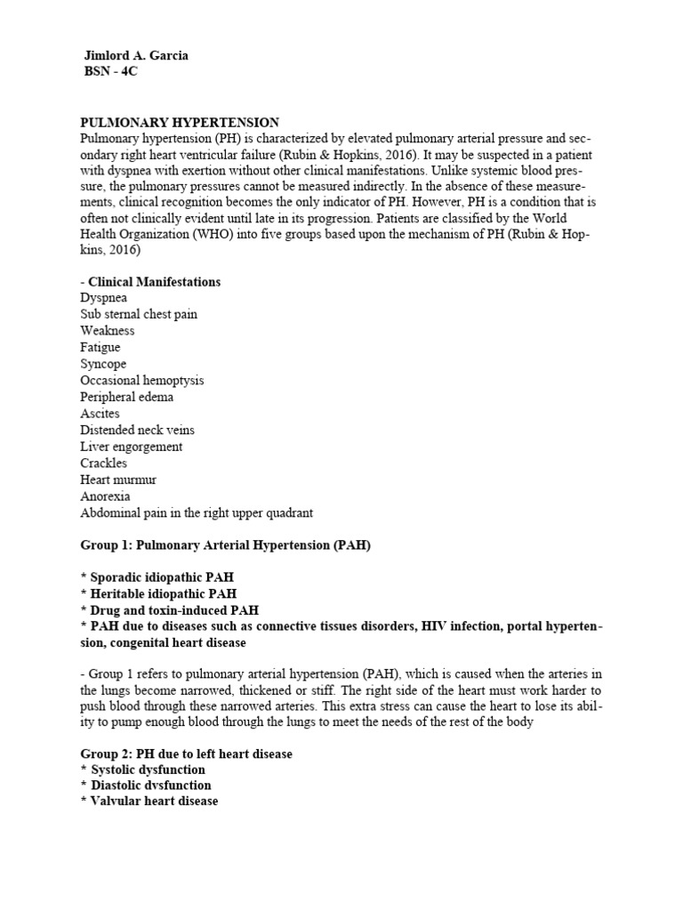 Pulmonary Hypertension Reporting NCM 118 LEC | PDF
