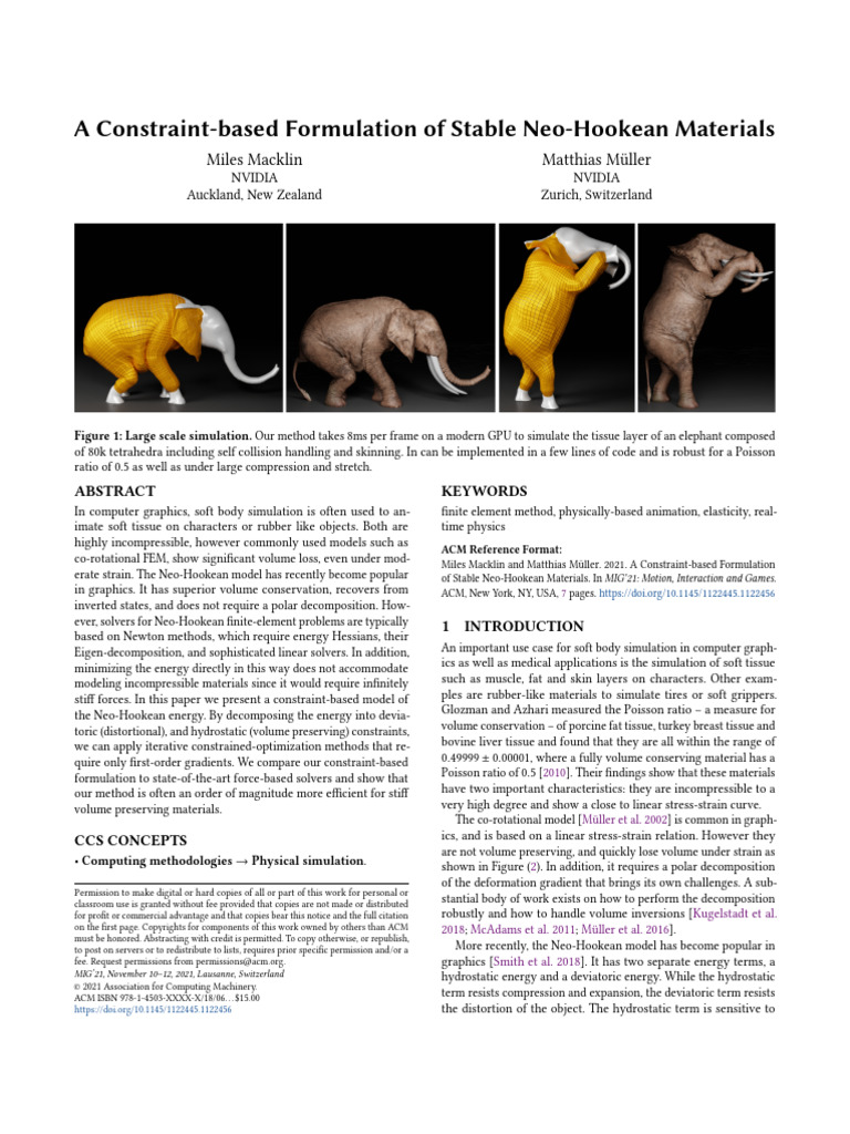 A Constraint-Based Formulation of Stable Neo-Hookean Materials | PDF ...