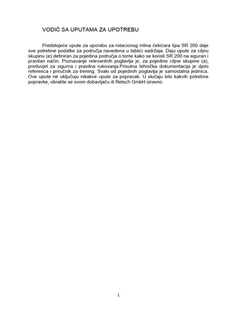 UPUTSTVO Za Mlin SR 200 | PDF
