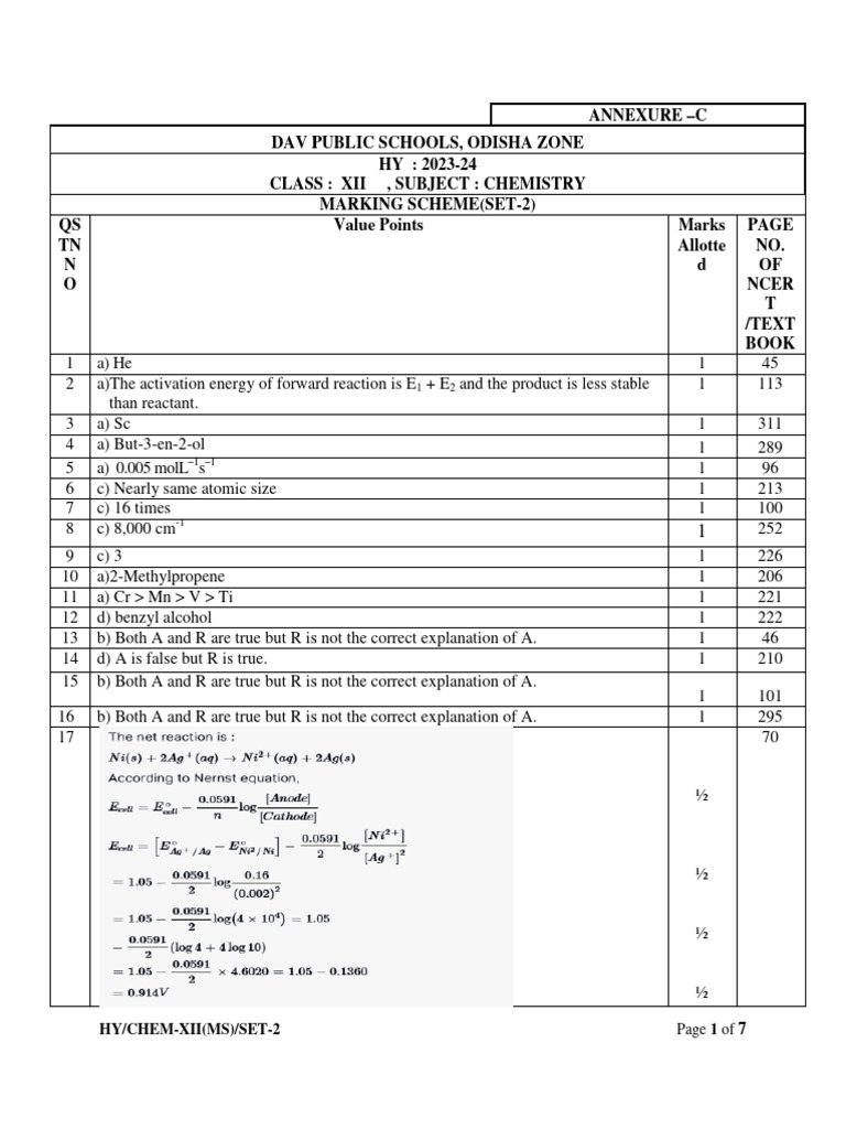 Class - Xii - Chemistry Annexure C Set 2 | PDF | Chemical Reactions | Intermolecular Force