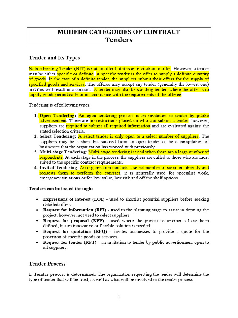 Legal Aspects of Tenders | PDF | Finance & Money Management