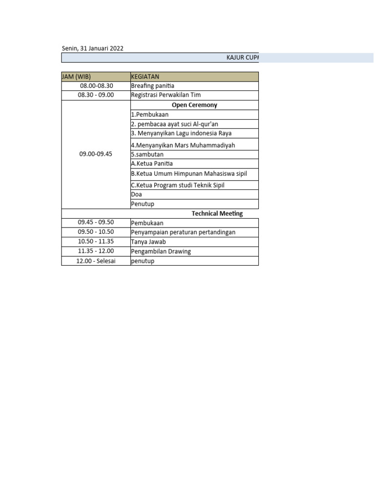 Jadwal Kegiatan KAJUR CUP#5 2022 | PDF