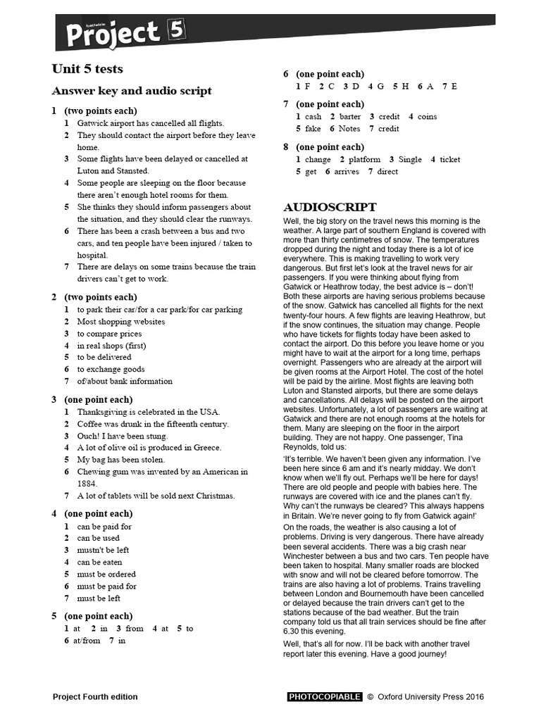 Unit 5 Answer Key and Audio Script | PDF