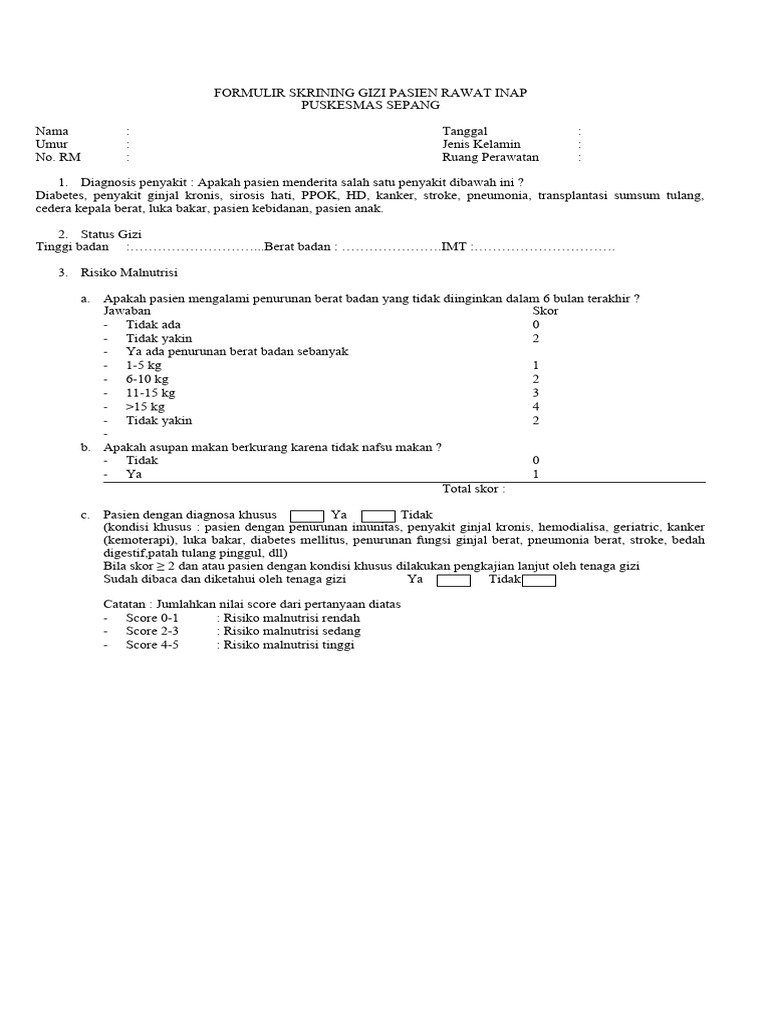3.5.1.a Form Asuhan Gizi Bukti Telusur | PDF