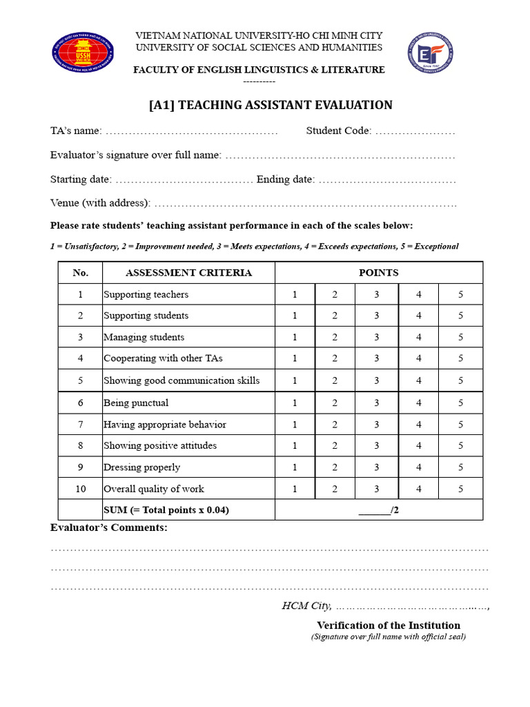 (A1) Teaching Assistant Evaluation | PDF