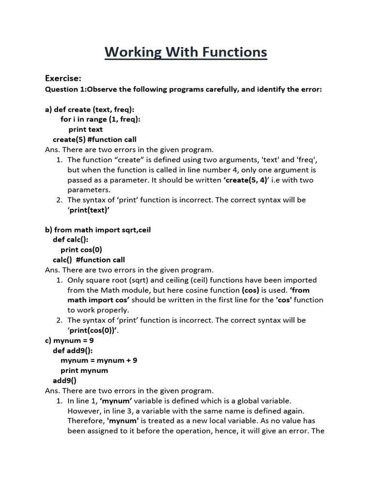 Working With Functions NCERT Exercise | PDF