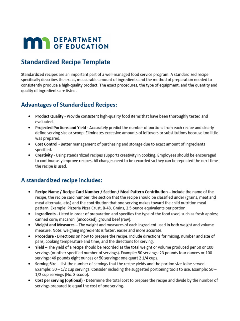 Standardized Recipe Template 057472 ER | PDF | United States Department ...