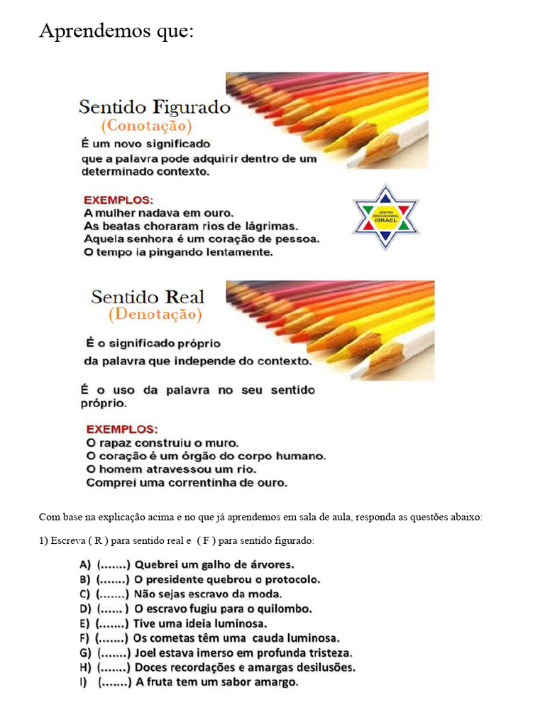 Sentido Real e Figurado 4 Ano | PDF