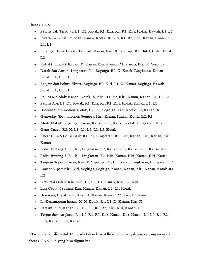 Cheat GTA 5 | PDF