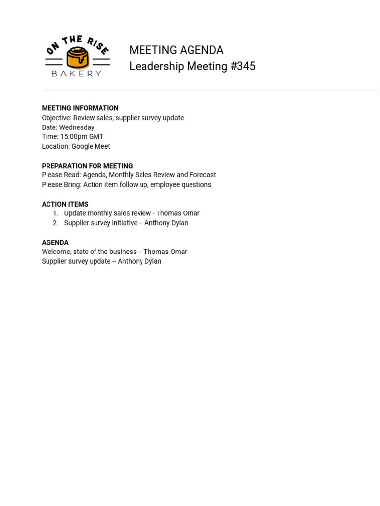 MEETING AGENDA - Leadership Meeting 345 | PDF