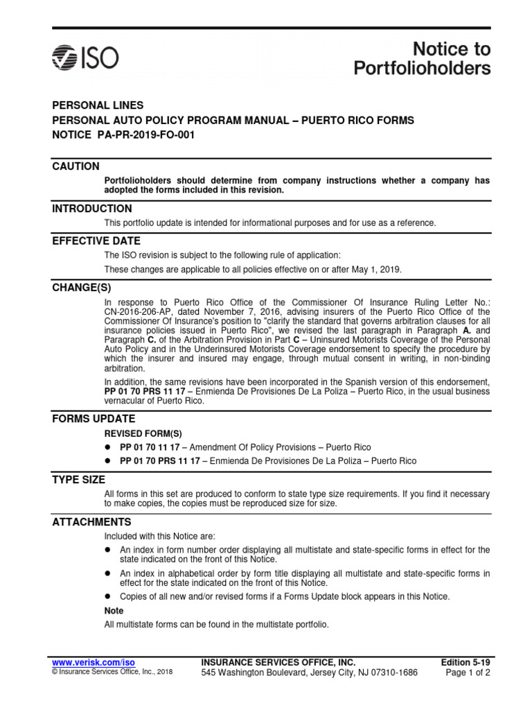 Personal Lines Personal Auto Policy Program Manual - Puerto Rico Forms ...