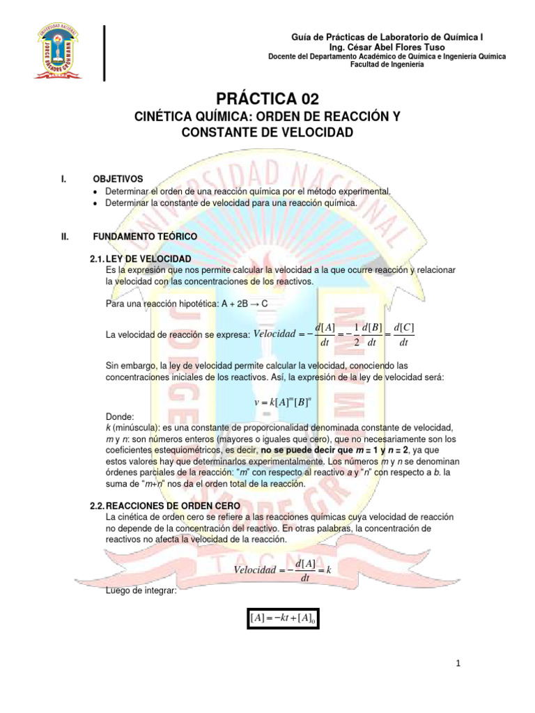 GUÍA DE PRÁCTICA 02 - Cinética Química II | PDF