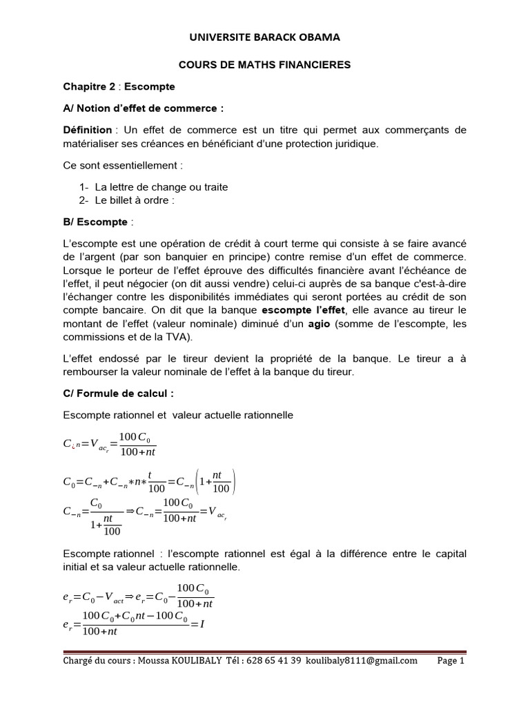 Chapitre 2. Maths Financières | PDF | Finance et gestion monétaire