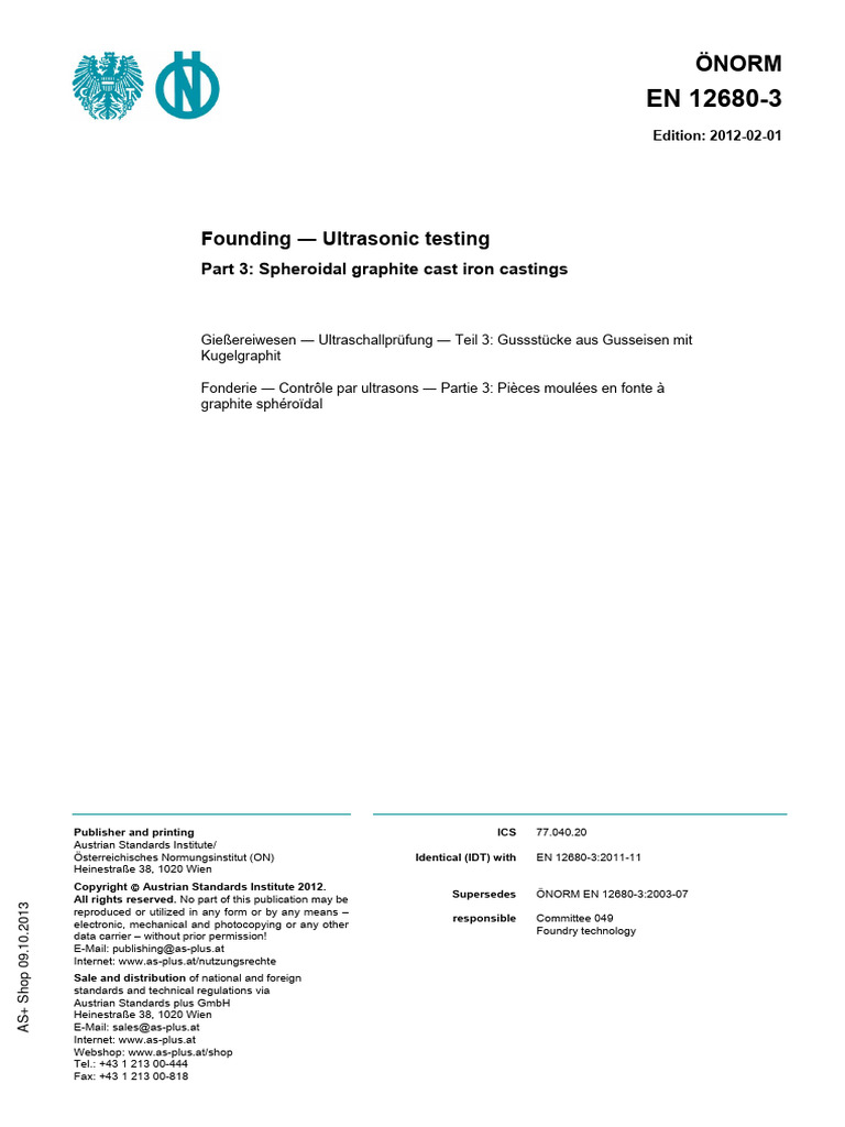En 12680-3 2012 | PDF | Nondestructive Testing
