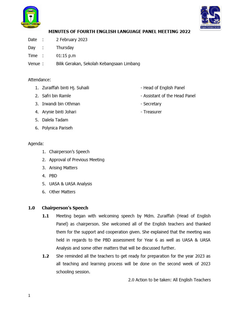 Minutes of Fourth English Language Panel Meeting 2022 | PDF
