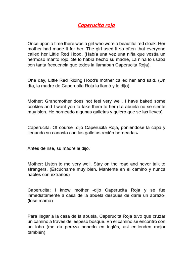 Caperucita Roja (Inglés Obra) | PDF
