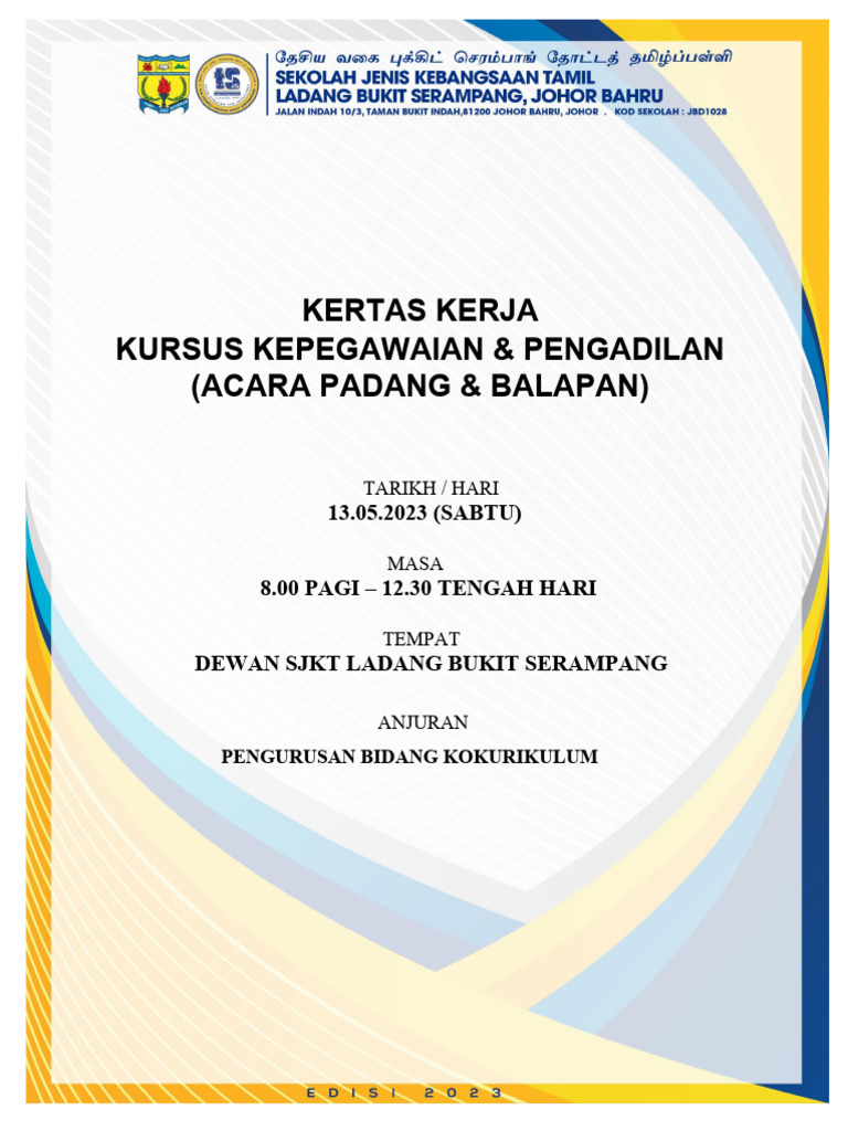 Kertas Kerja Kursus Kepegawaian Dan Kejurulatihan Olahraga CPD 2023 | PDF