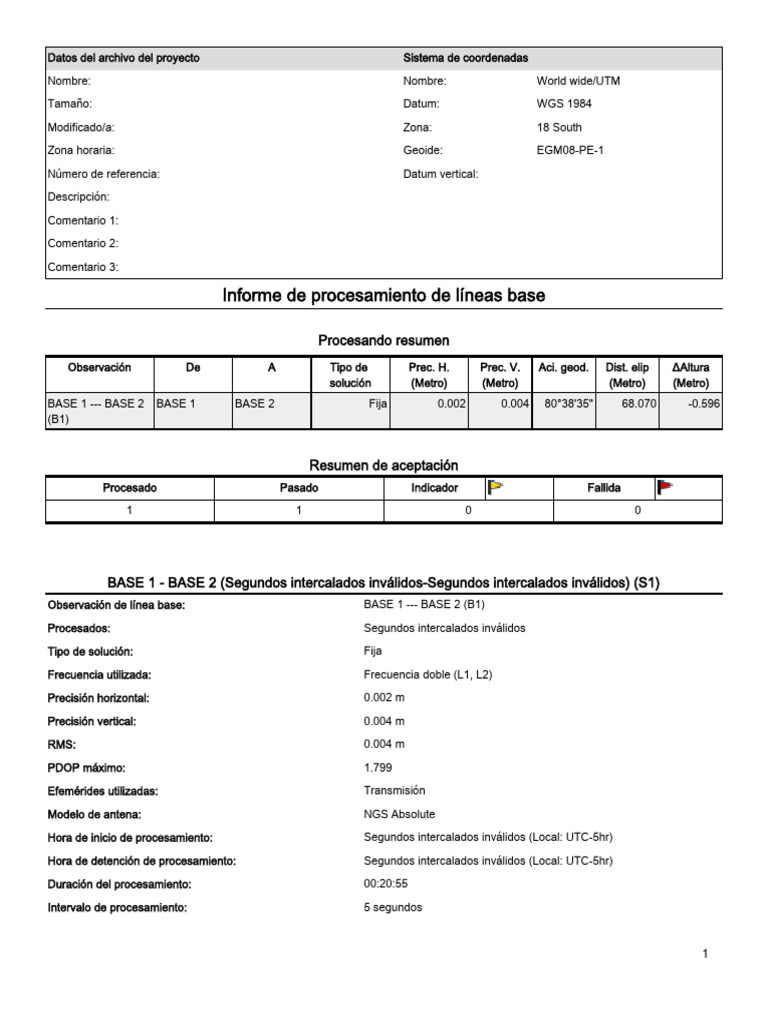 Informe de Procesamiento de Líneas Base Gnss | PDF
