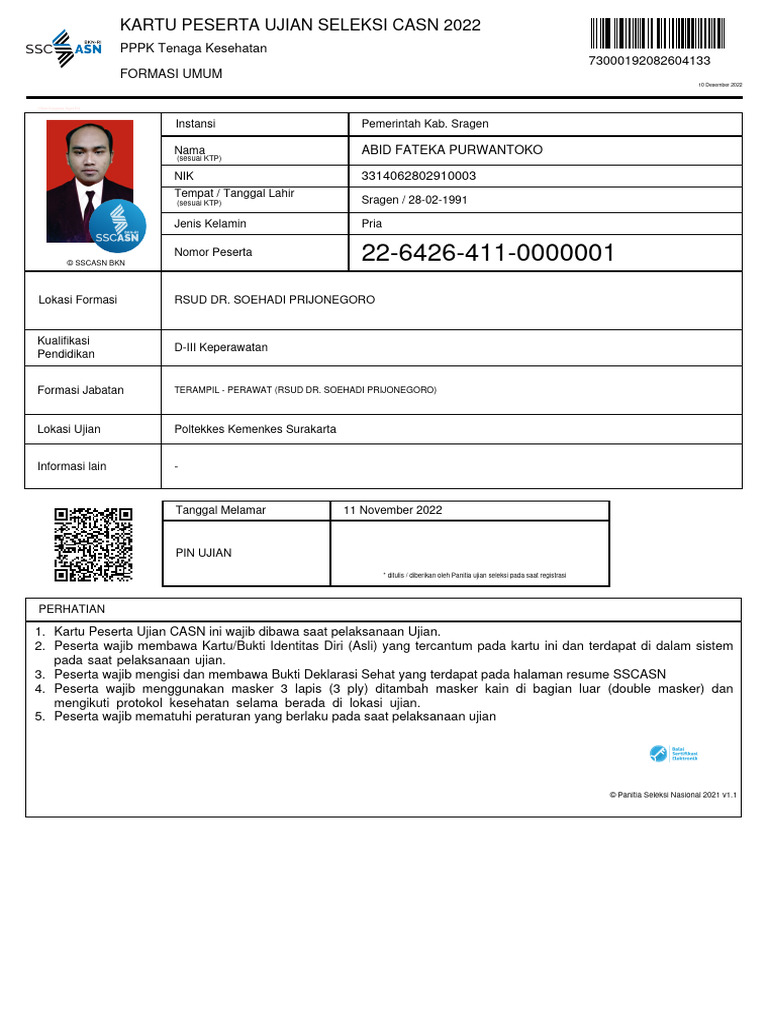 Kartu Ujian Abid | PDF